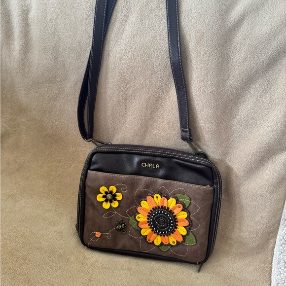 Chala | Bags | Chala Vegan Leather Sunflower Crossbody Bag Brown And ...